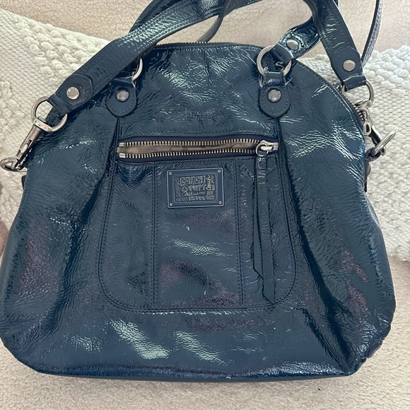 Coach | Bags | Coach Patent Leather Navy Blue Bag With Shoulder Strap ...